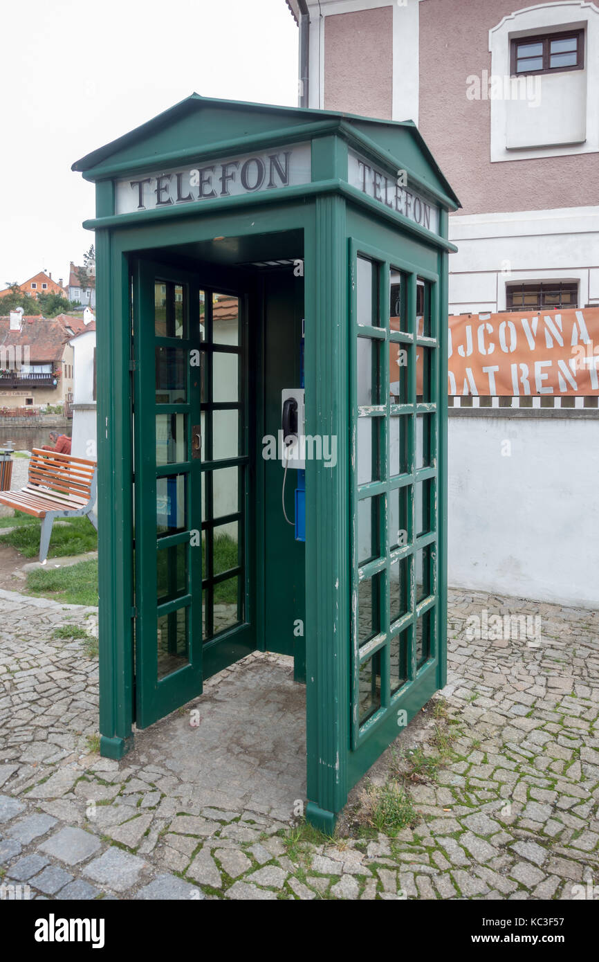 View of an Old Telephone Box in Krumlov Stock Photo - Alamy