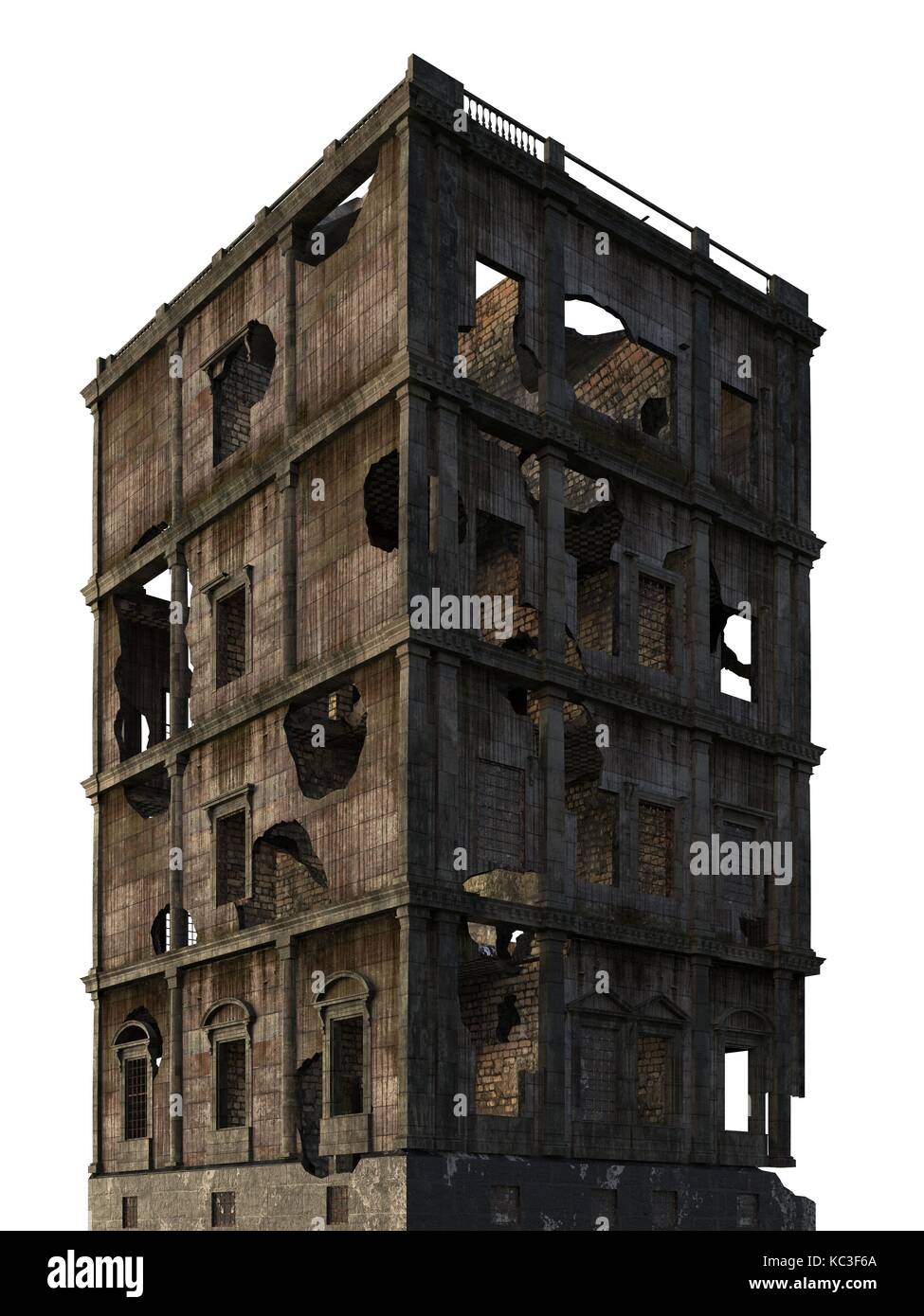 Ruined Building Isolated On White 3D Illustration Stock Photo - Alamy