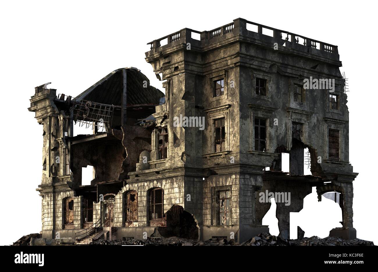 Ruined Building Isolated On White 3D Illustration Stock Photo - Alamy