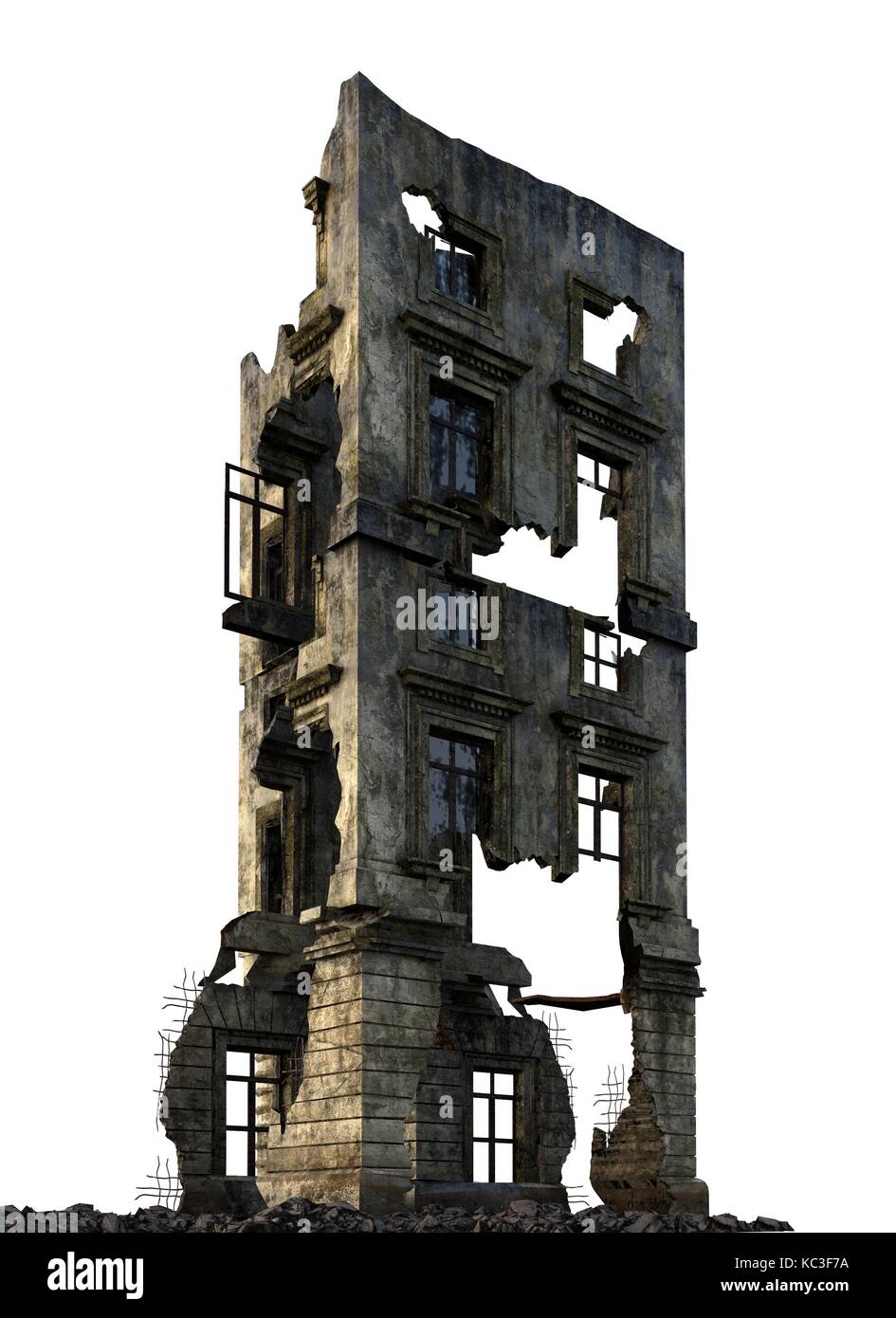 Ruined Building Isolated On White 3D Illustration Stock Photo - Alamy