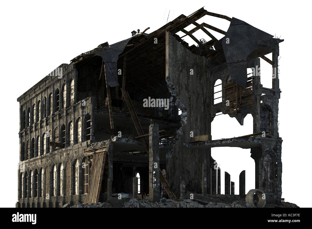 Ruined Building Isolated On White 3D Illustration Stock Photo - Alamy