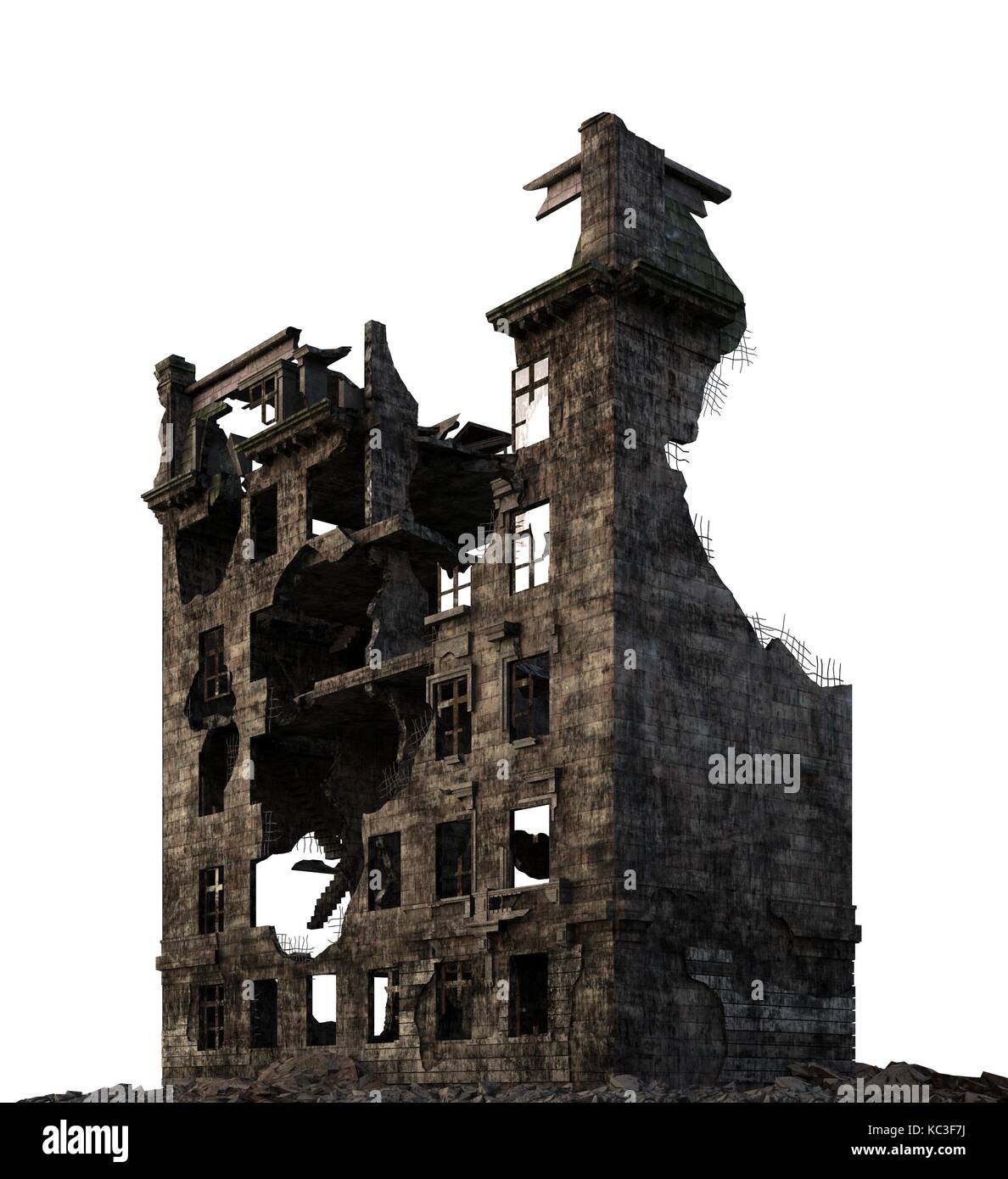 Ruined Building Isolated On White 3D Illustration Stock Photo - Alamy