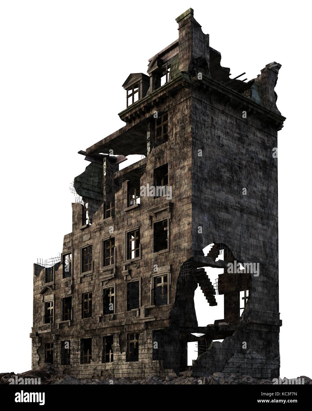Ruined Building Isolated On White 3D Illustration Stock Photo - Alamy
