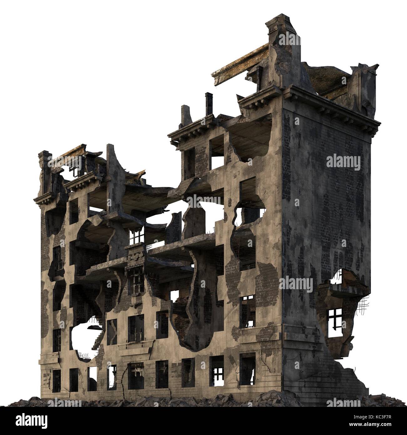Ruined Building Isolated On White 3D Illustration Stock Photo - Alamy
