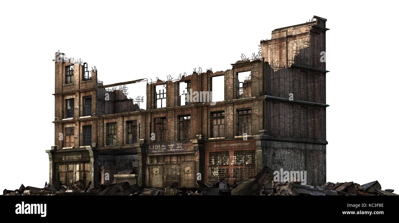 Ruined Building Isolated On White 3D Illustration Stock Photo - Alamy