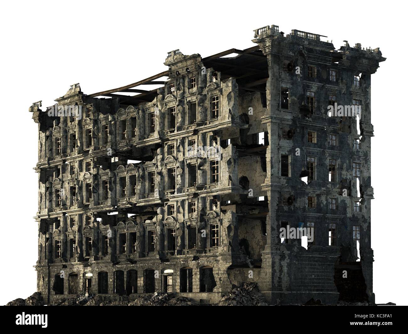Ruined Building Isolated On White 3D Illustration Stock Photo - Alamy