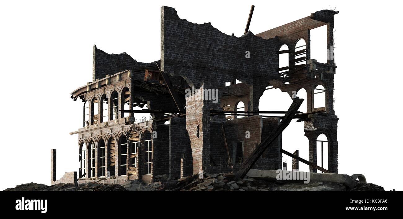 Ruined Building Isolated On White 3D Illustration Stock Photo - Alamy