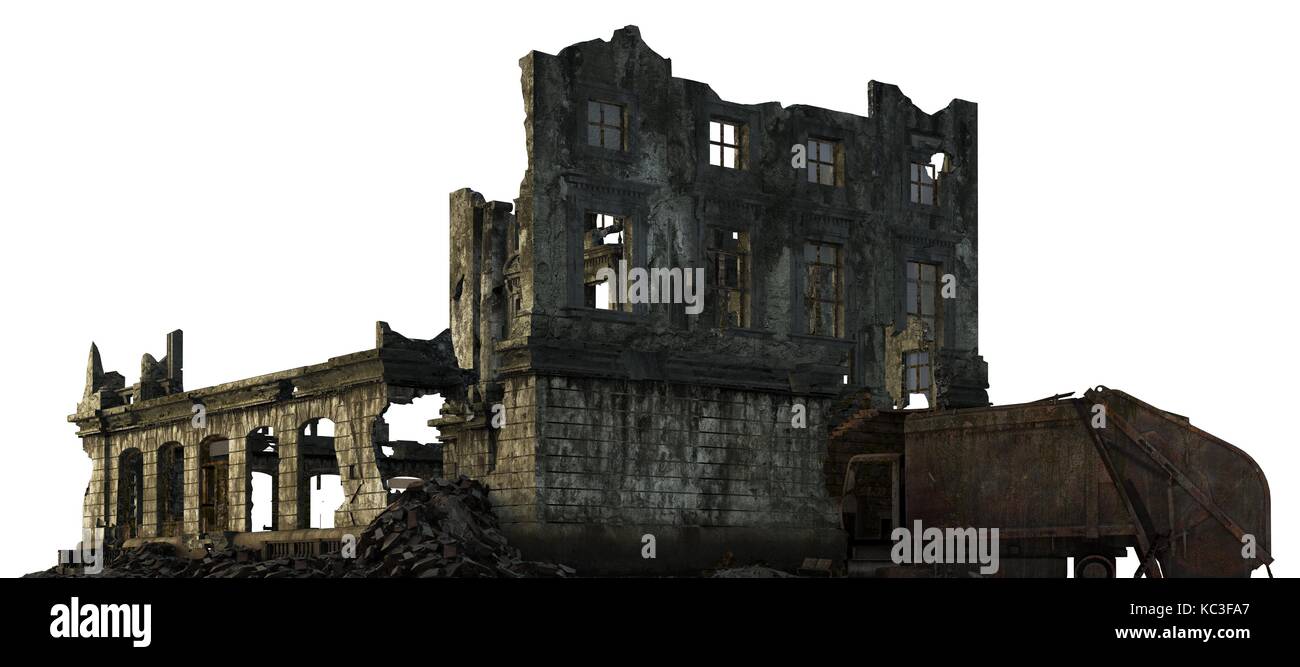 Ruined Building Isolated On White 3D Illustration Stock Photo - Alamy