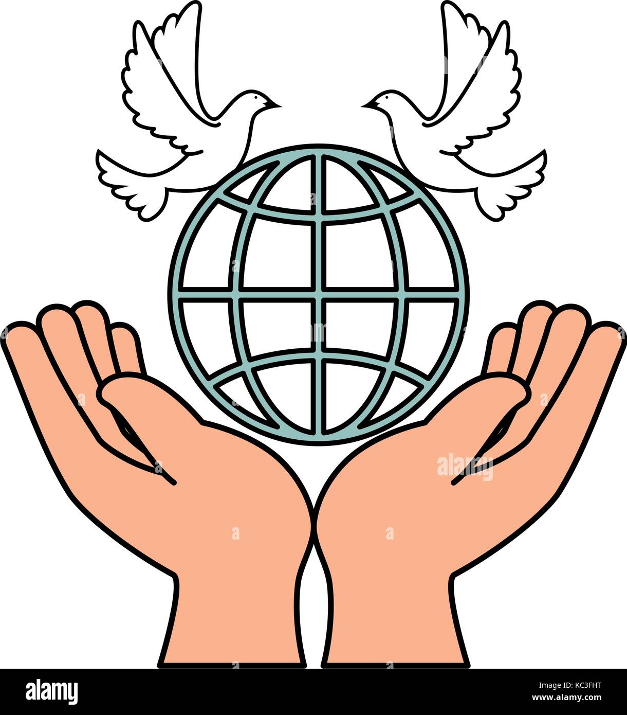 hands human with dove of peace and planet vector illustration design ...