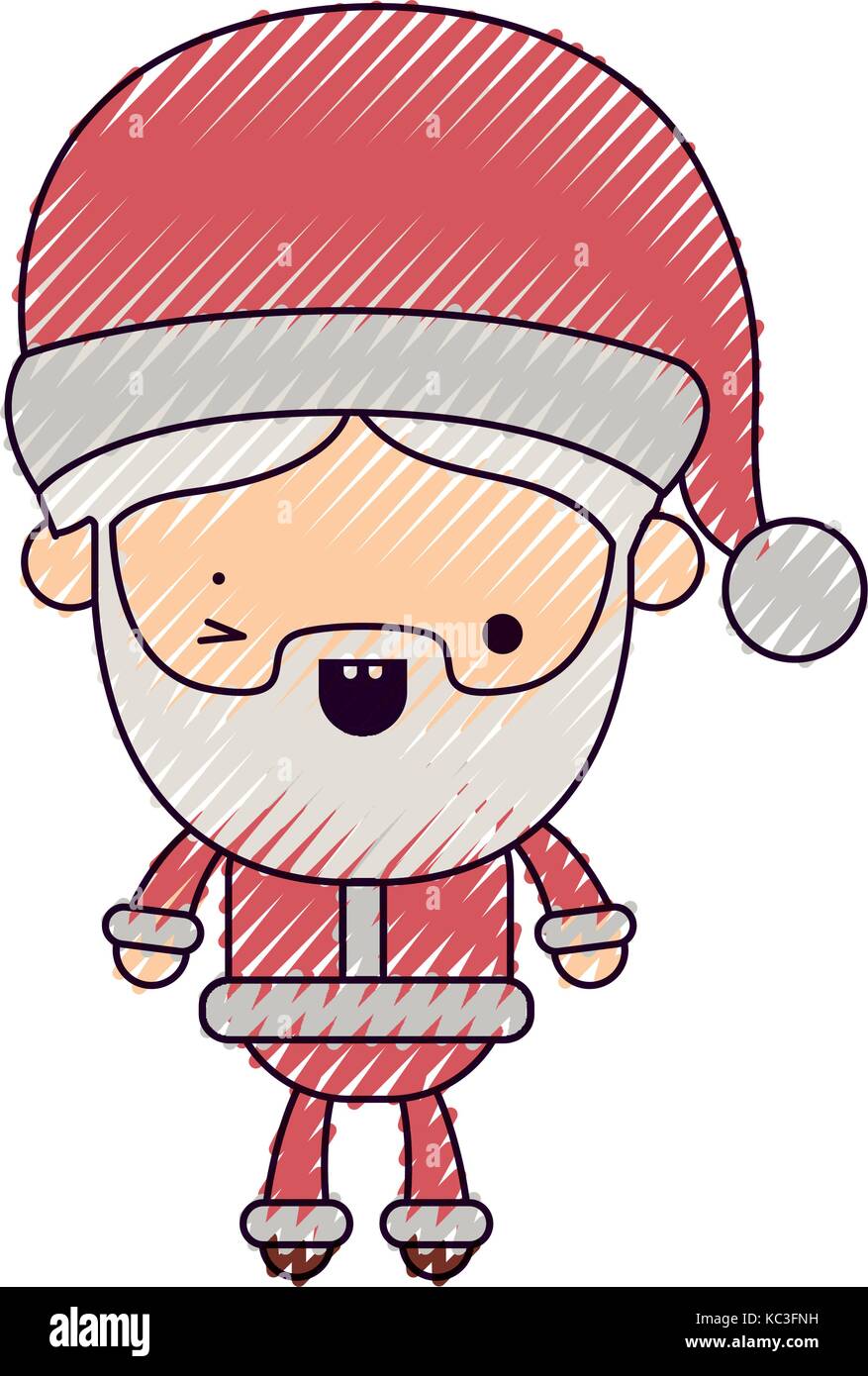 santa claus cartoon full body wink eye expression on color crayon ...