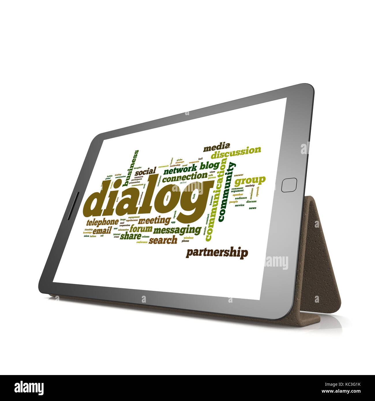 Dialog word cloud on tablet image with hi-res rendered artwork that ...