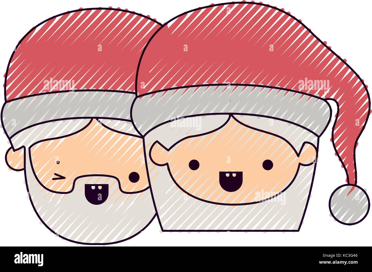santa claus couple cartoon faces man wink eye and woman smiling on ...