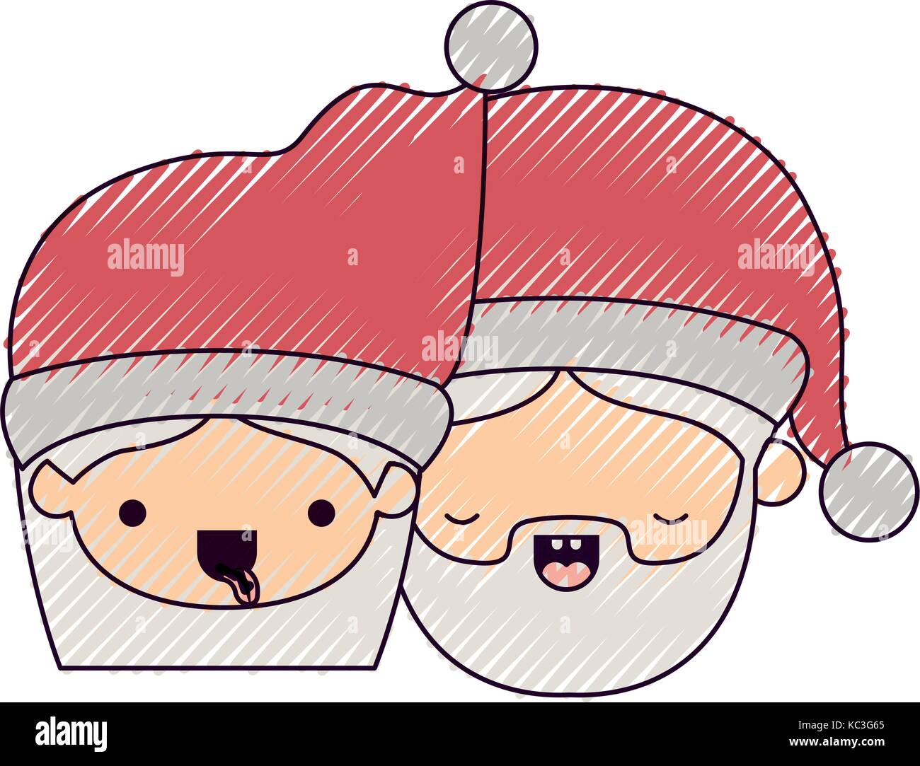 santa claus couple cartoon faces woman tongue out and man with eyes ...