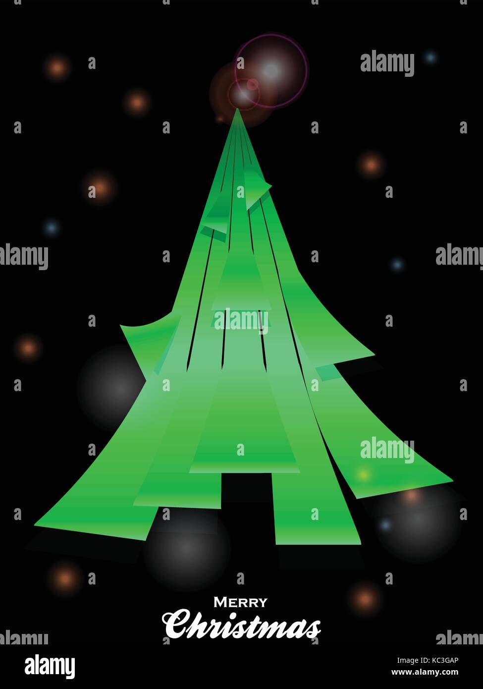 3D Illustration of Abstract Green Christmas Tree Made of Curved Stripes ...