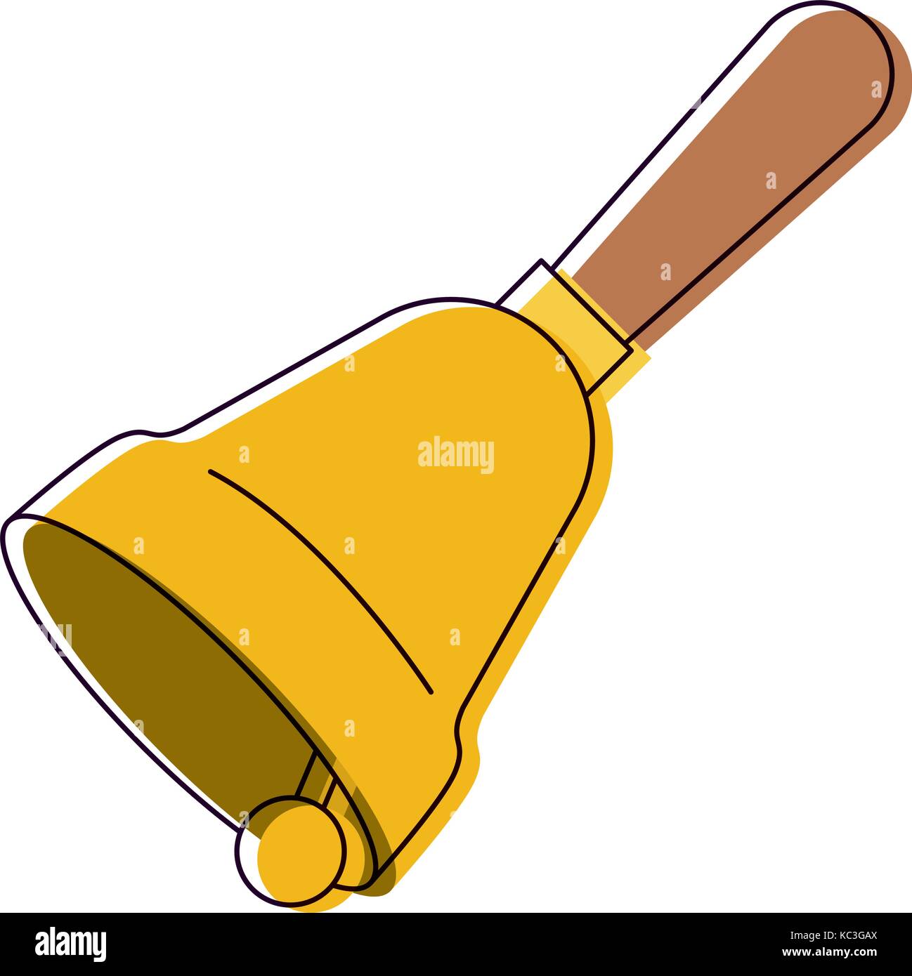 hand bell with wooden handle side view watercolor silhouette on white ...