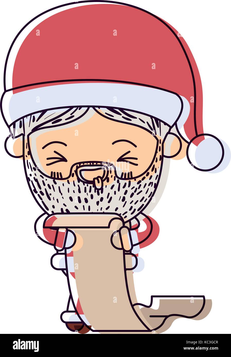 santa claus cartoon holding gift list in paper face expression smiling ...