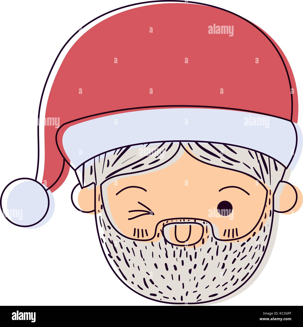 santa claus kawaii face wink eye and smiling expression with christmas ...