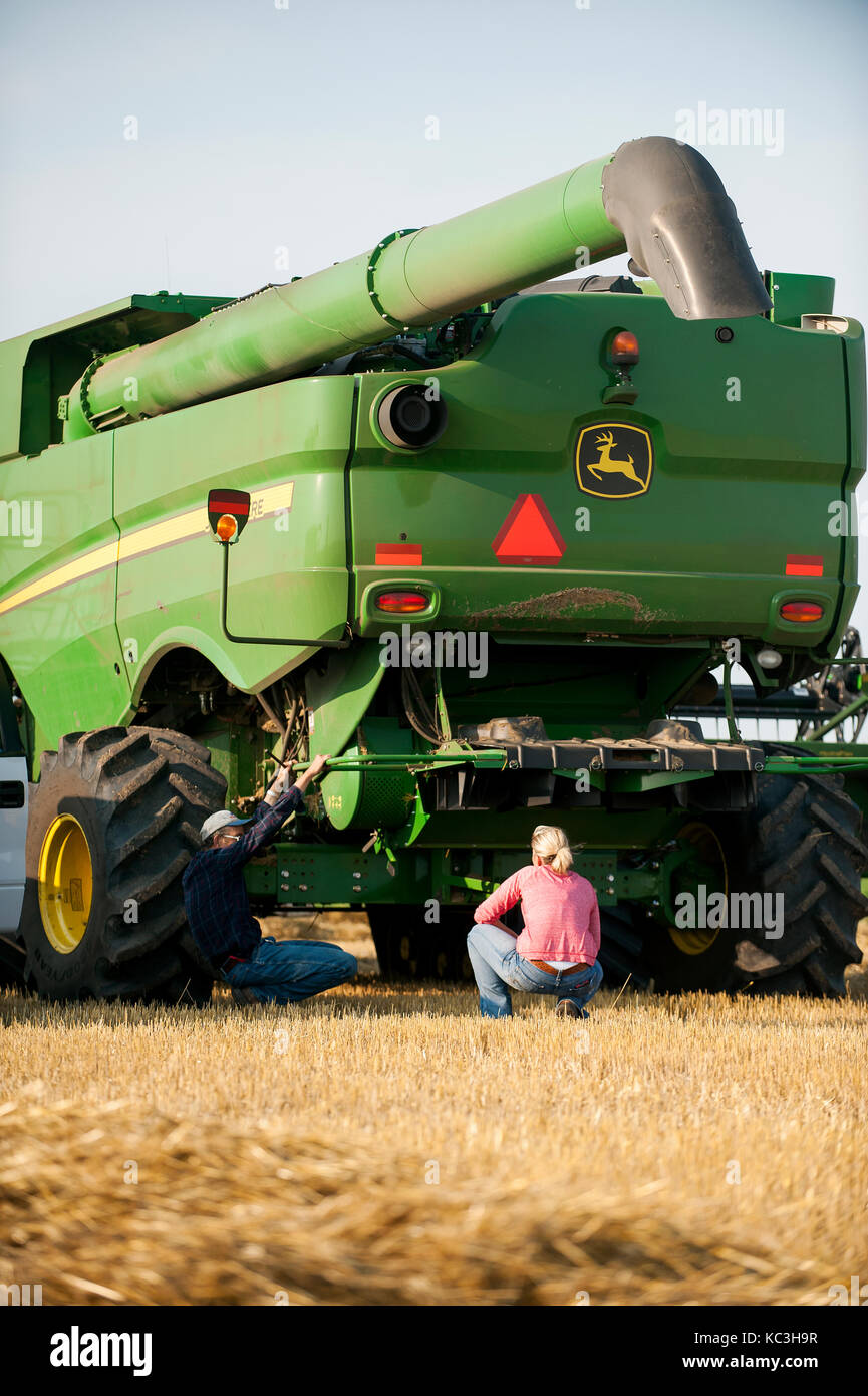 A YOUNG FEMALE FARMER TALKS WITH HIRED HANDS PRIOR TO HEADING OUT TO ...