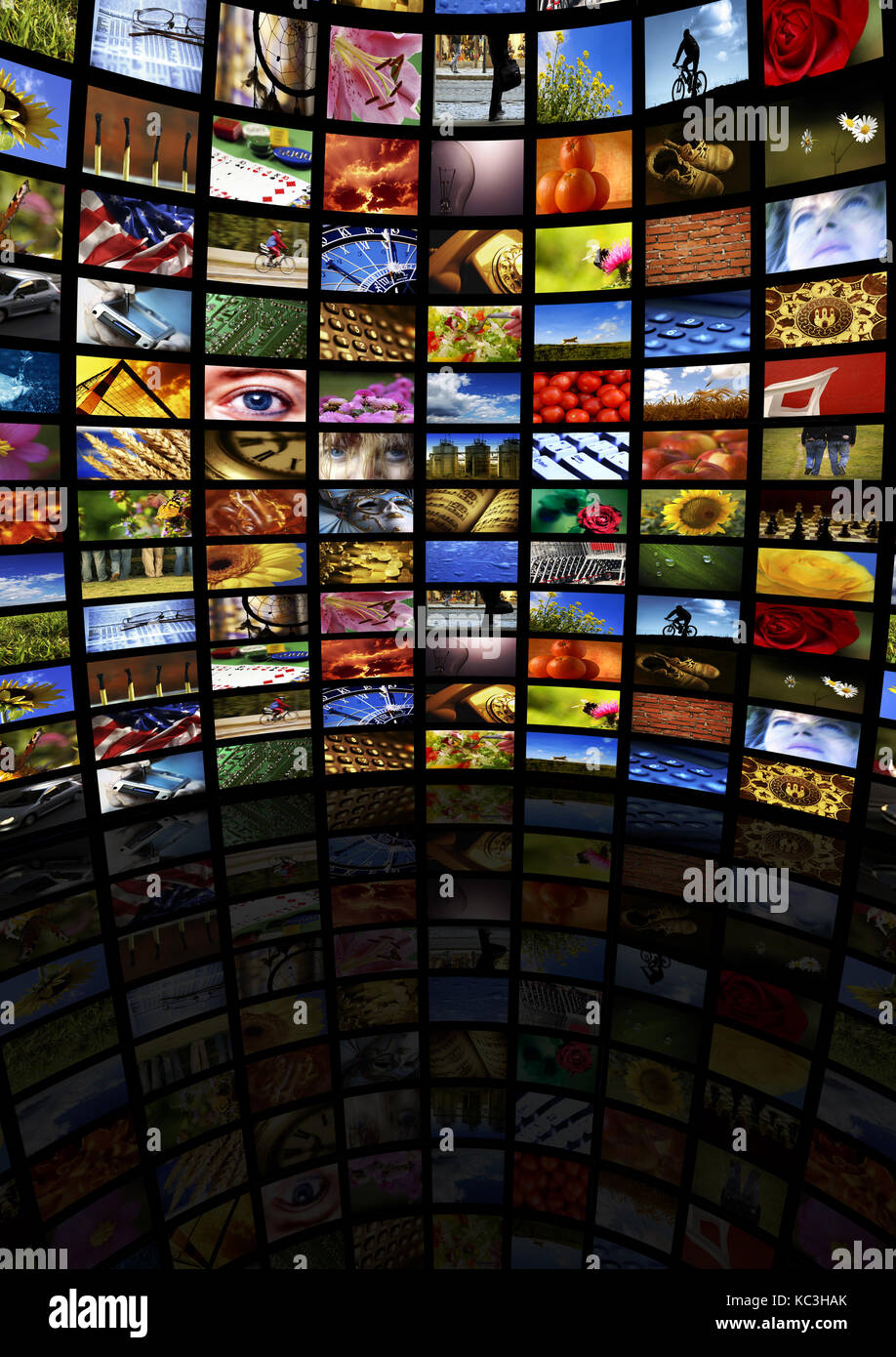 room with many screen with images, internet broadcasting, digital ...