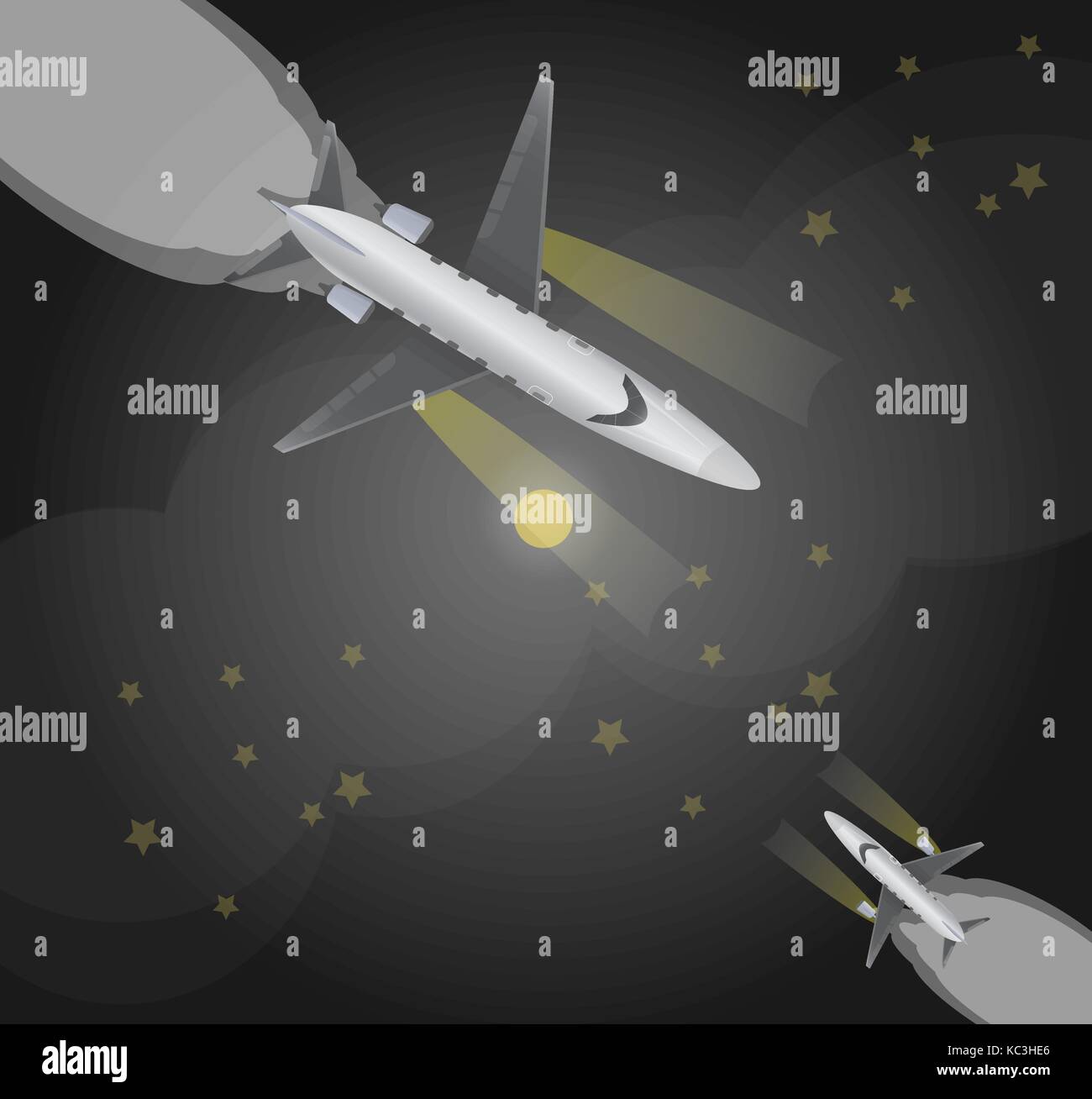 Top View of Small Private VIP Jet Airplane Over Night sky Stock Vector ...