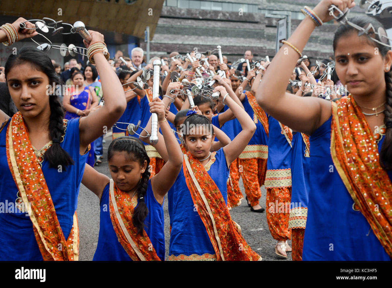 Dancers and musicians from the Swaminarayan Temple Cardiff play the ...
