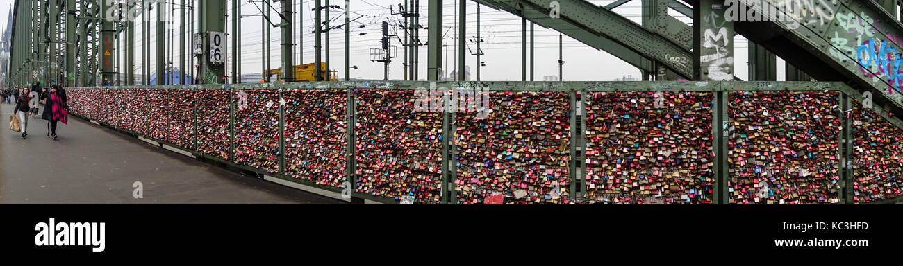 Panorama of Hohenzollern Bridge (love locks bridge), Cologne, Germany ...