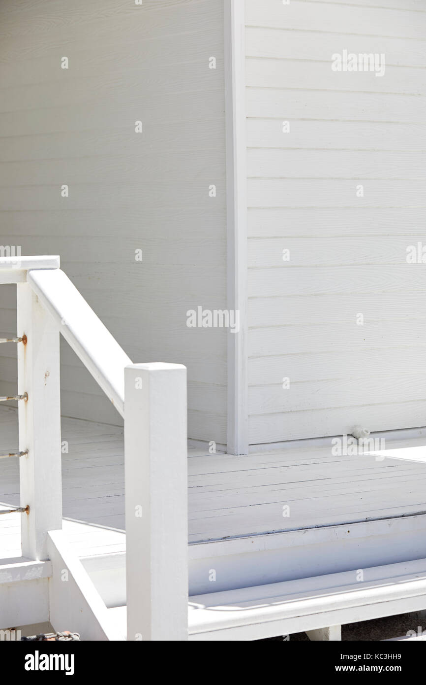 White slatted wooden beach house Stock Photo - Alamy