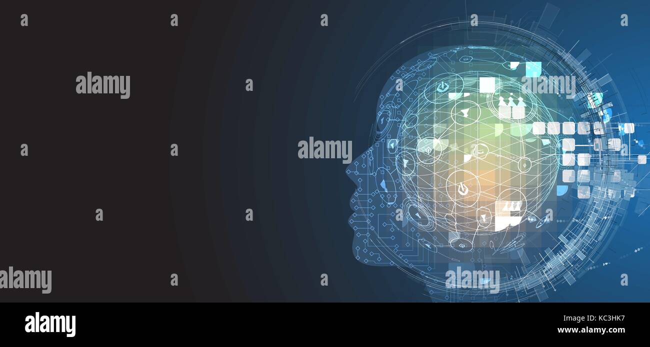 Abstract Artificial intelligence. Technology web background. Virtual ...