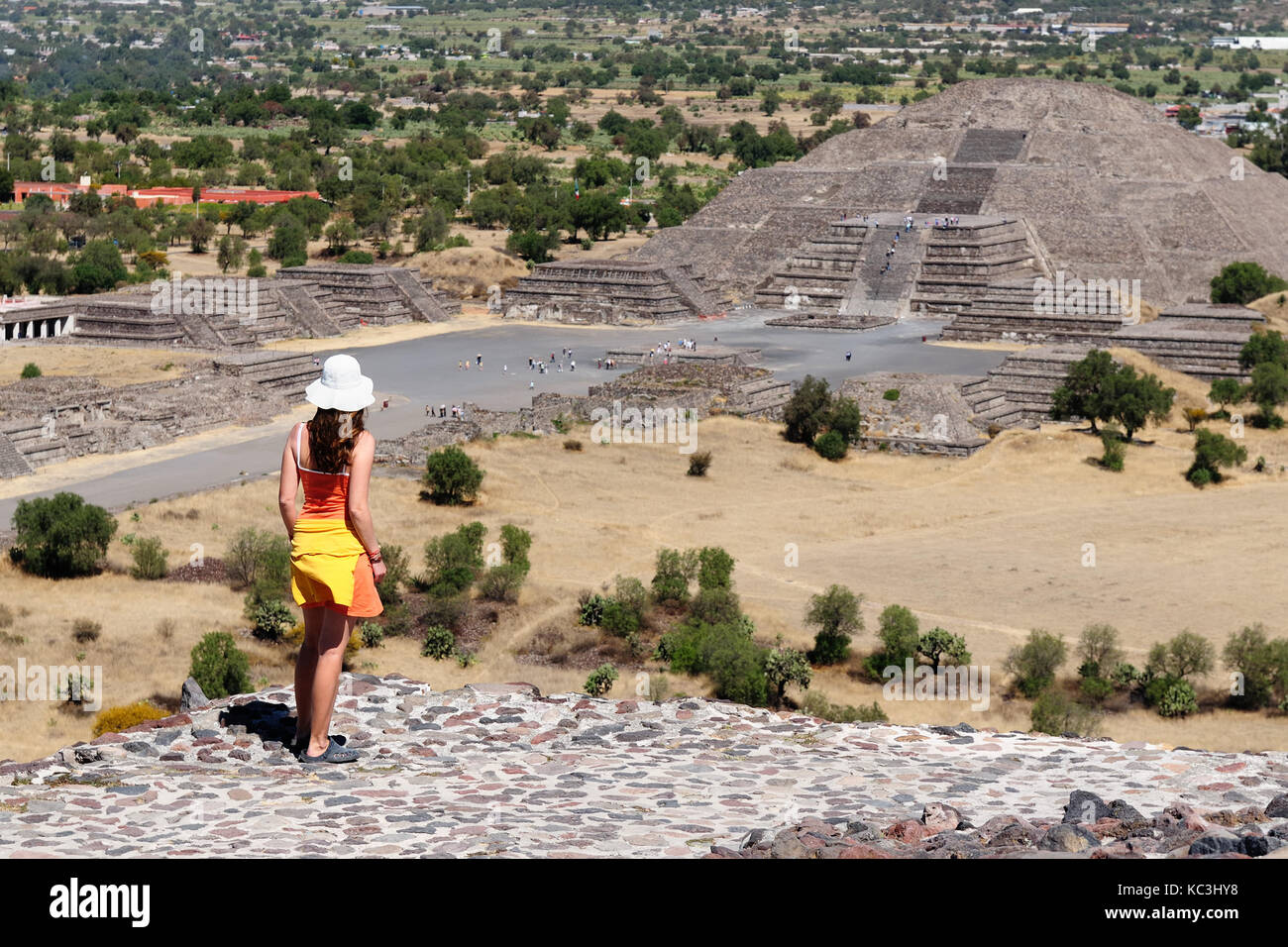 Tourist touring Teotihuacan Aztec ruins near Mexico city Stock Photo ...