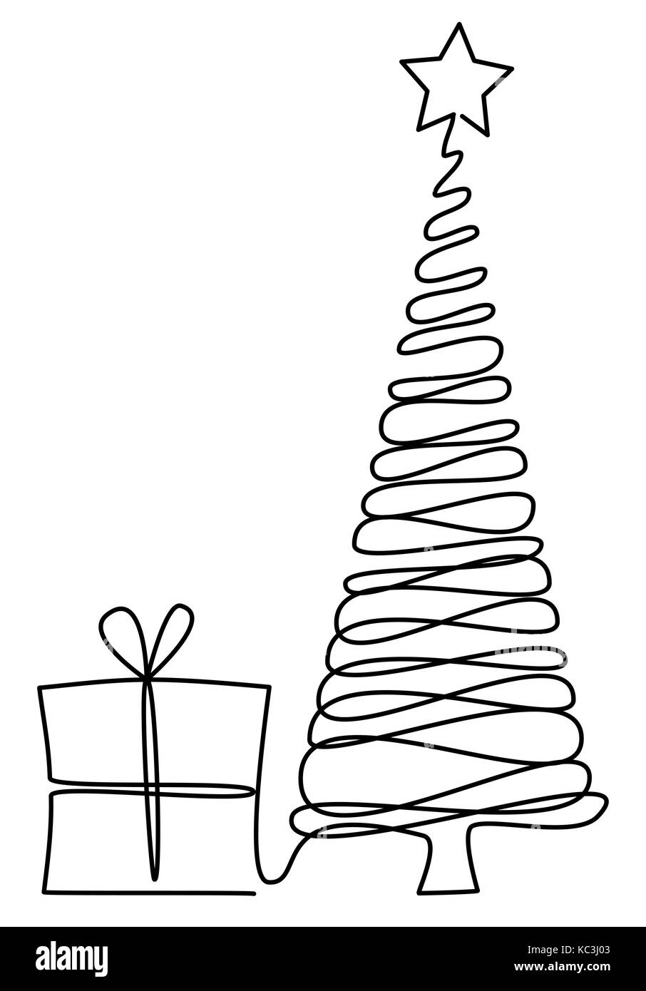 Christmas tree one line drawing Stock Vector Image & Art - Alamy