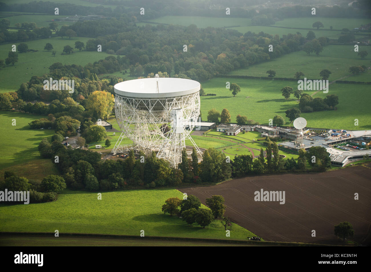 Aerial photo Jodrell Bank during refurbishment Stock Photo - Alamy