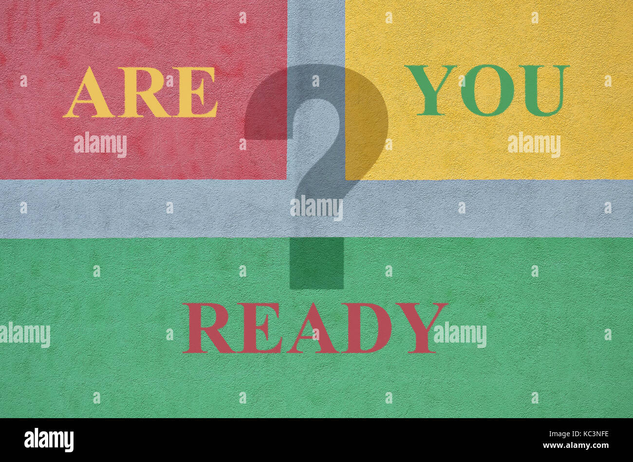 Text Are You Ready and question mark on textured background Stock Photo ...