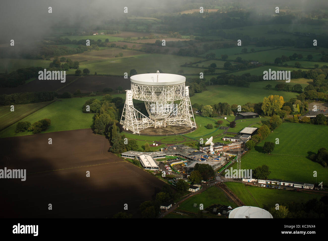 Aerial photo Jodrell Bank during refurbishment Stock Photo - Alamy