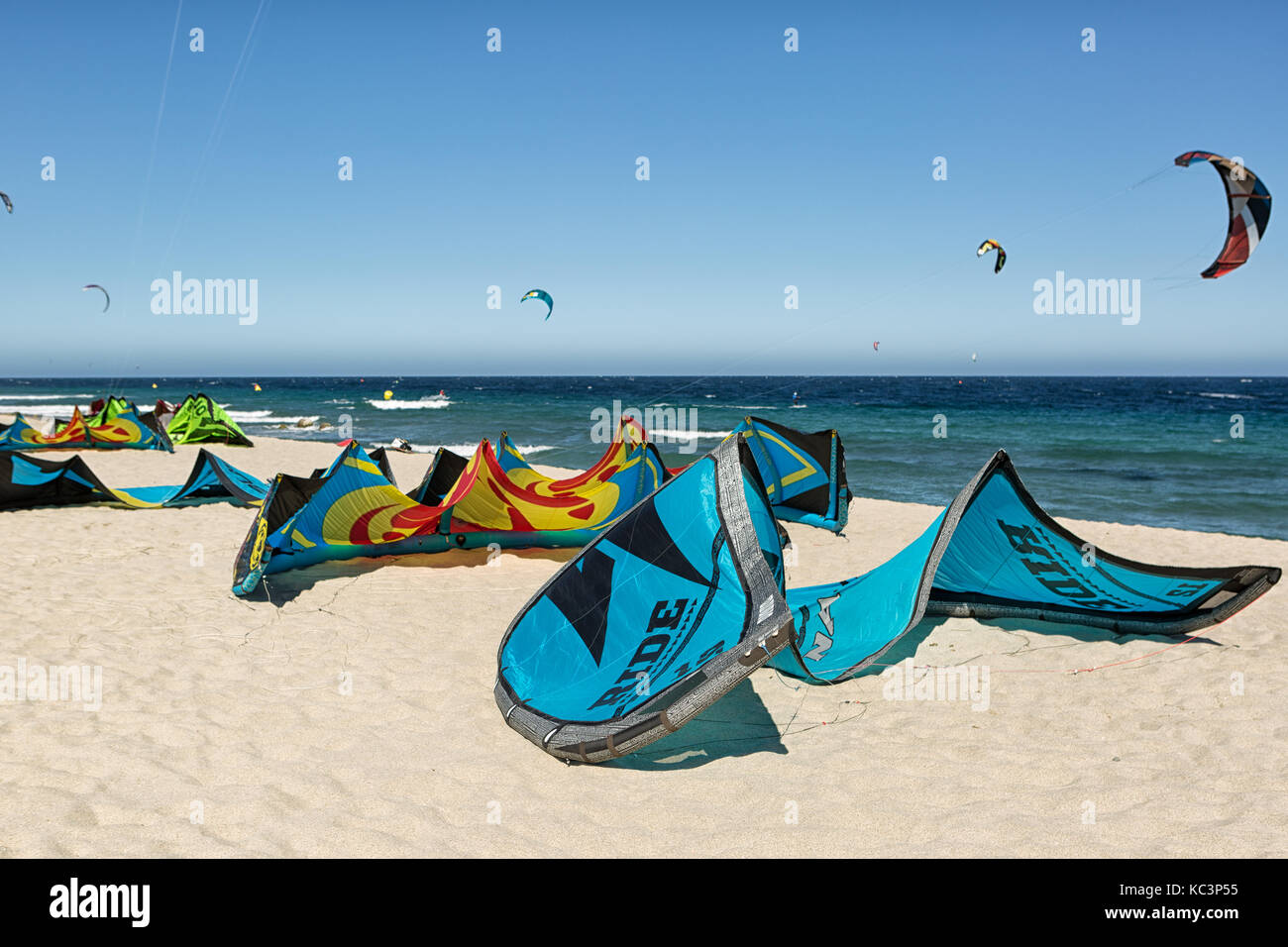 January 25, 2014 Los Barriles, Mexico: colourful kites lining up on the ...