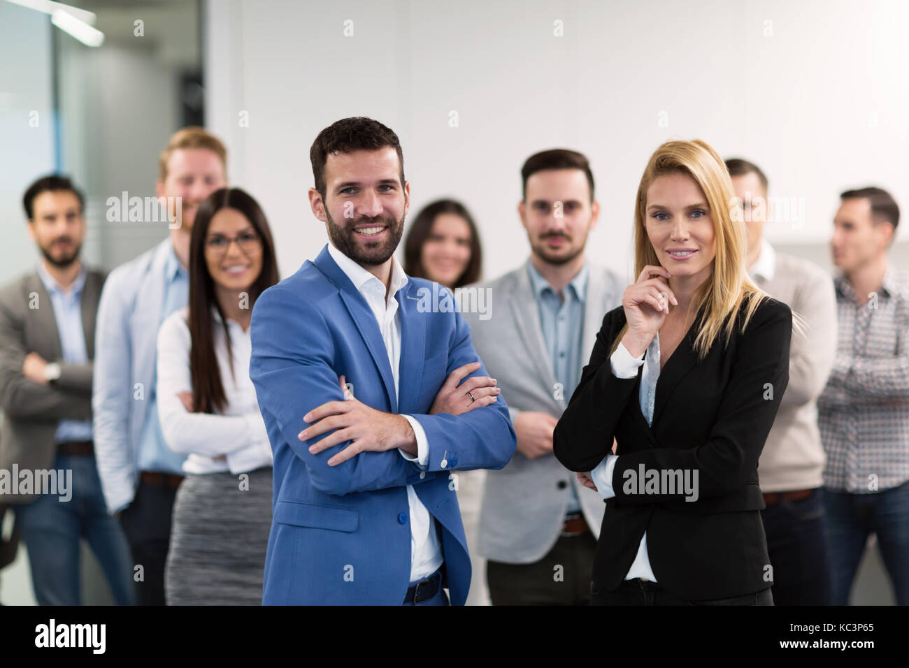 Successful team of young perspective businesspeople in office Stock ...