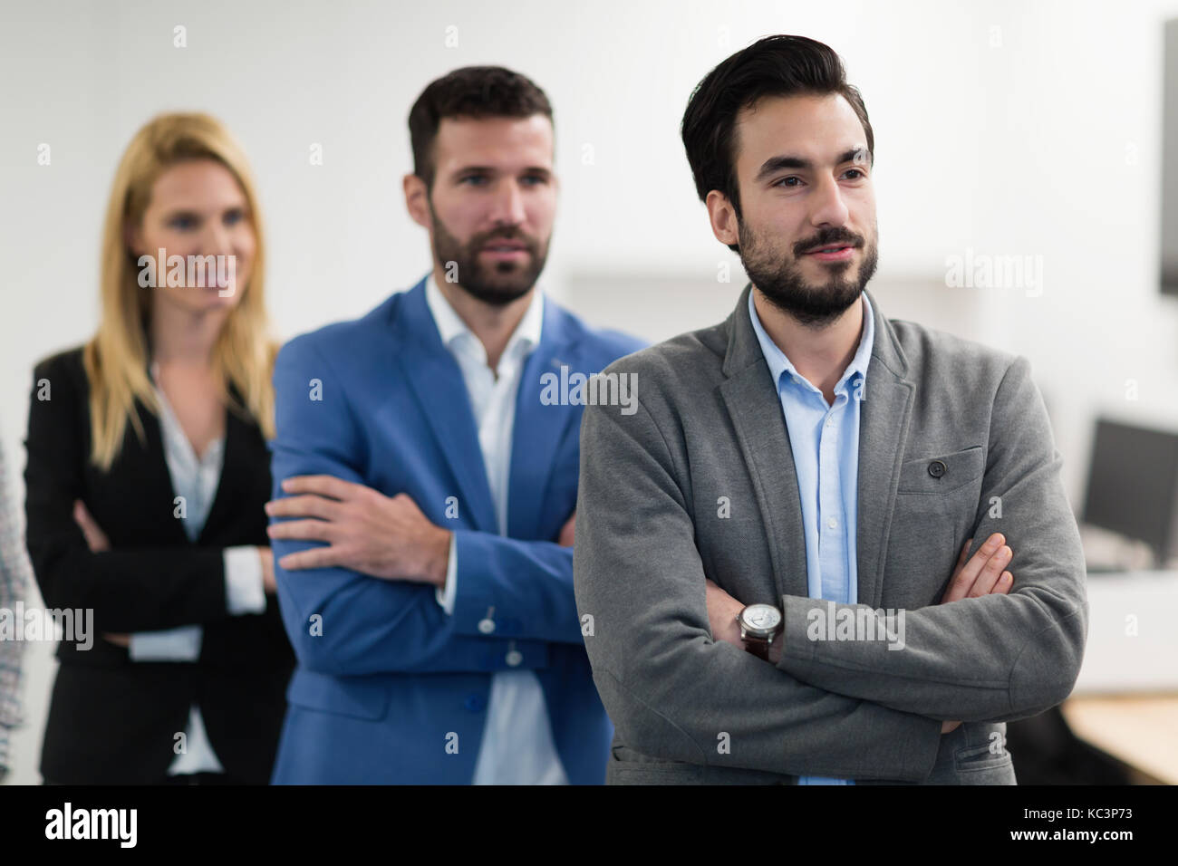 Successful team of young perspective businesspeople in office Stock ...