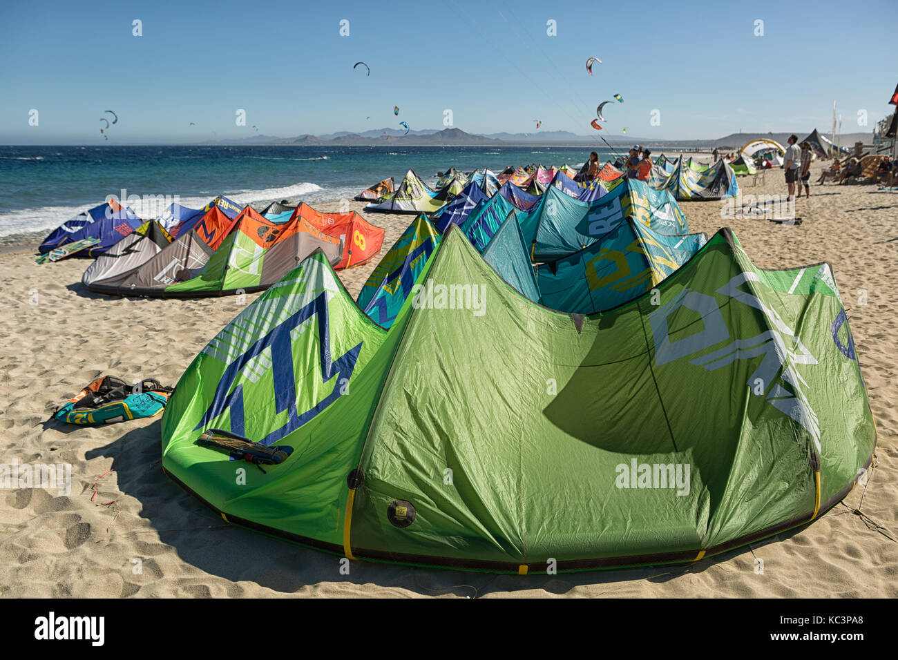 January 25, 2014 Los Barriles, Mexico: colourful kites lining up on the ...
