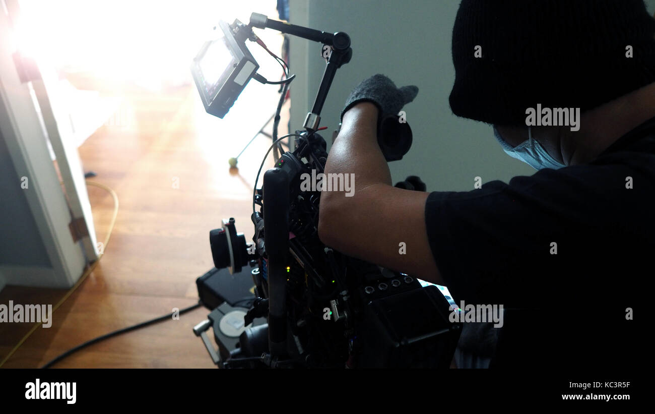 Behind the scenes of photographer shooting video or movie production ...