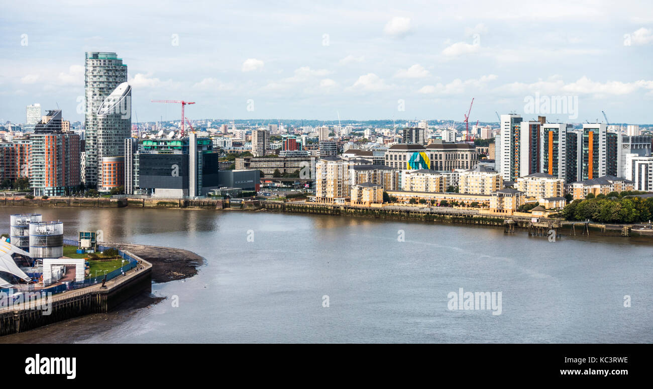 Panoramic view of the Blackwall area of East London, with high rise ...
