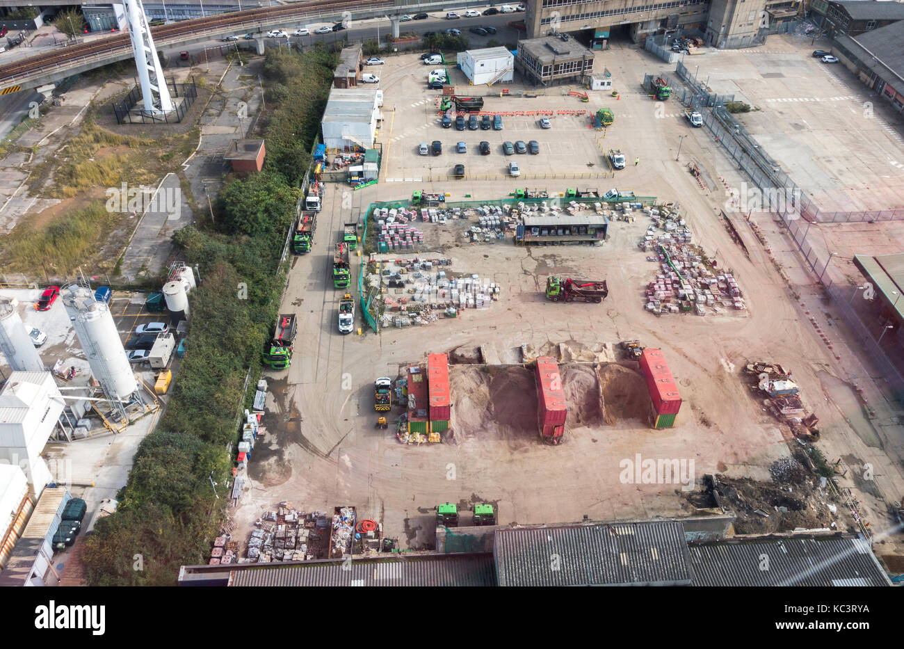 Overhead shot of a Greenwich building materials yard, in connection ...