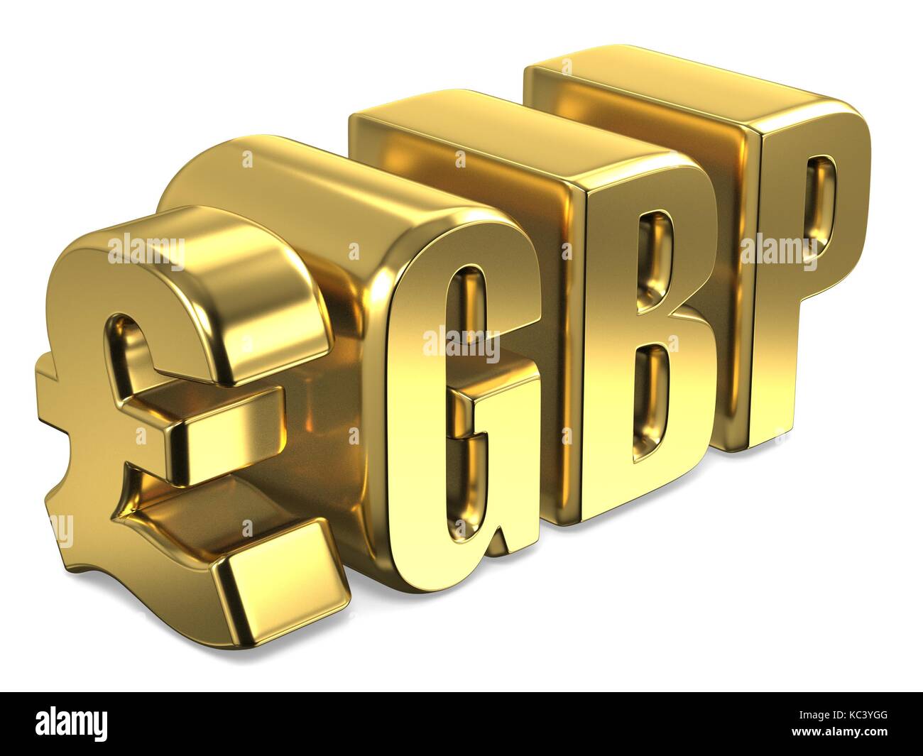 Pound sterling GBP golden currency sign 3D render illustration isolated ...