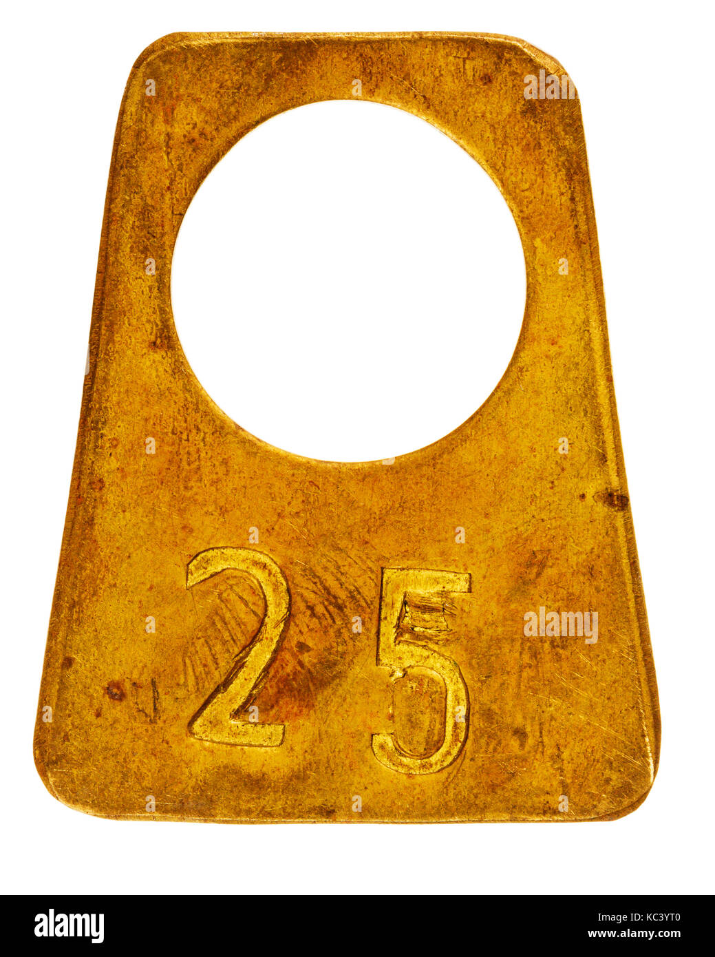 Ancient brass cloakroom label with number 25 isolated on white Stock ...