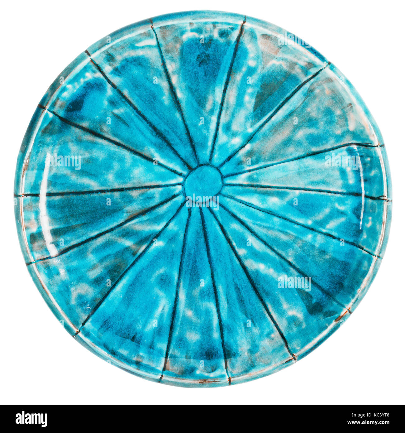 Blue handmade pottery plate isolated on white background Stock Photo ...