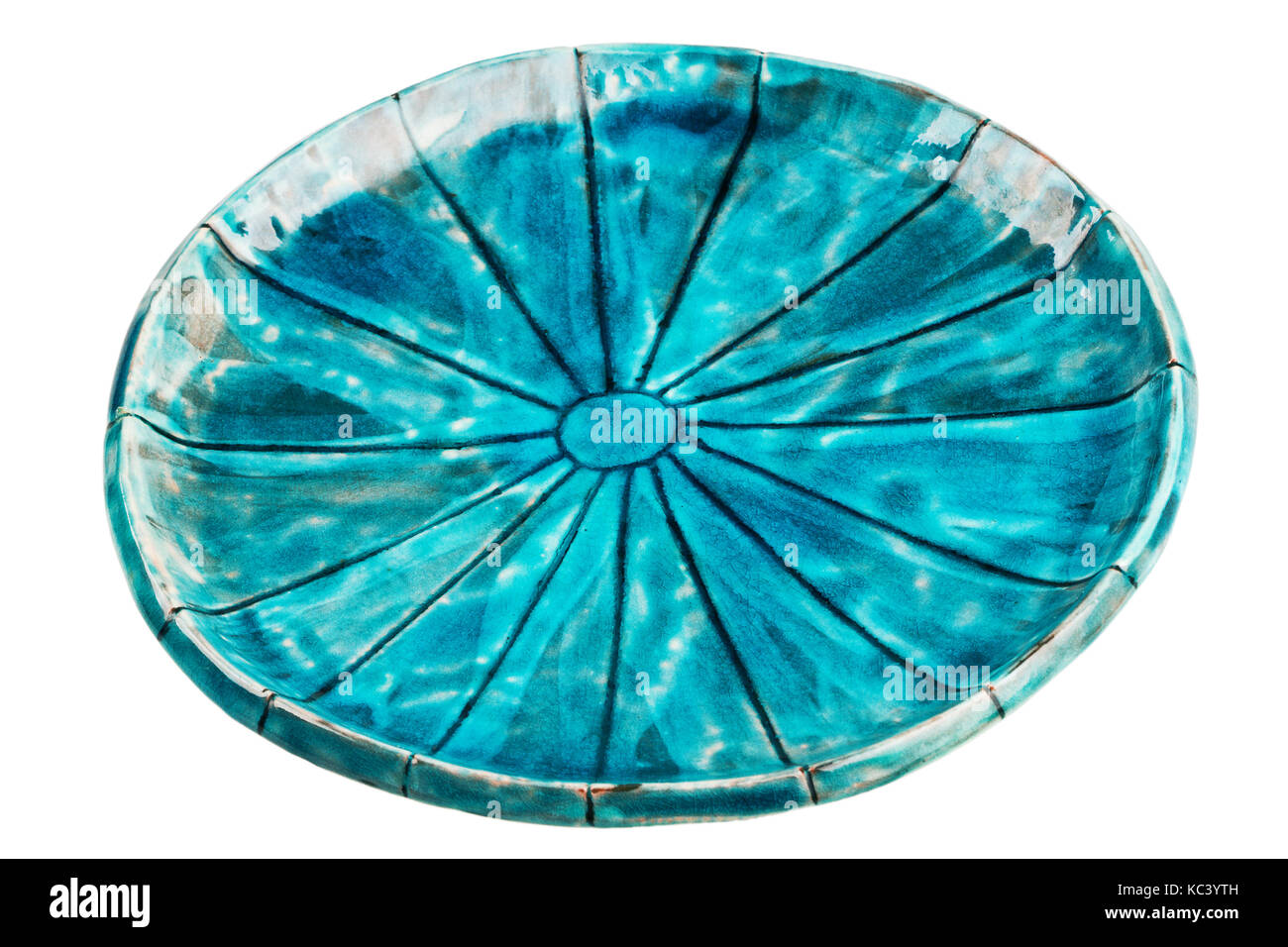 Blue handmade pottery plate isolated on white background Stock Photo ...