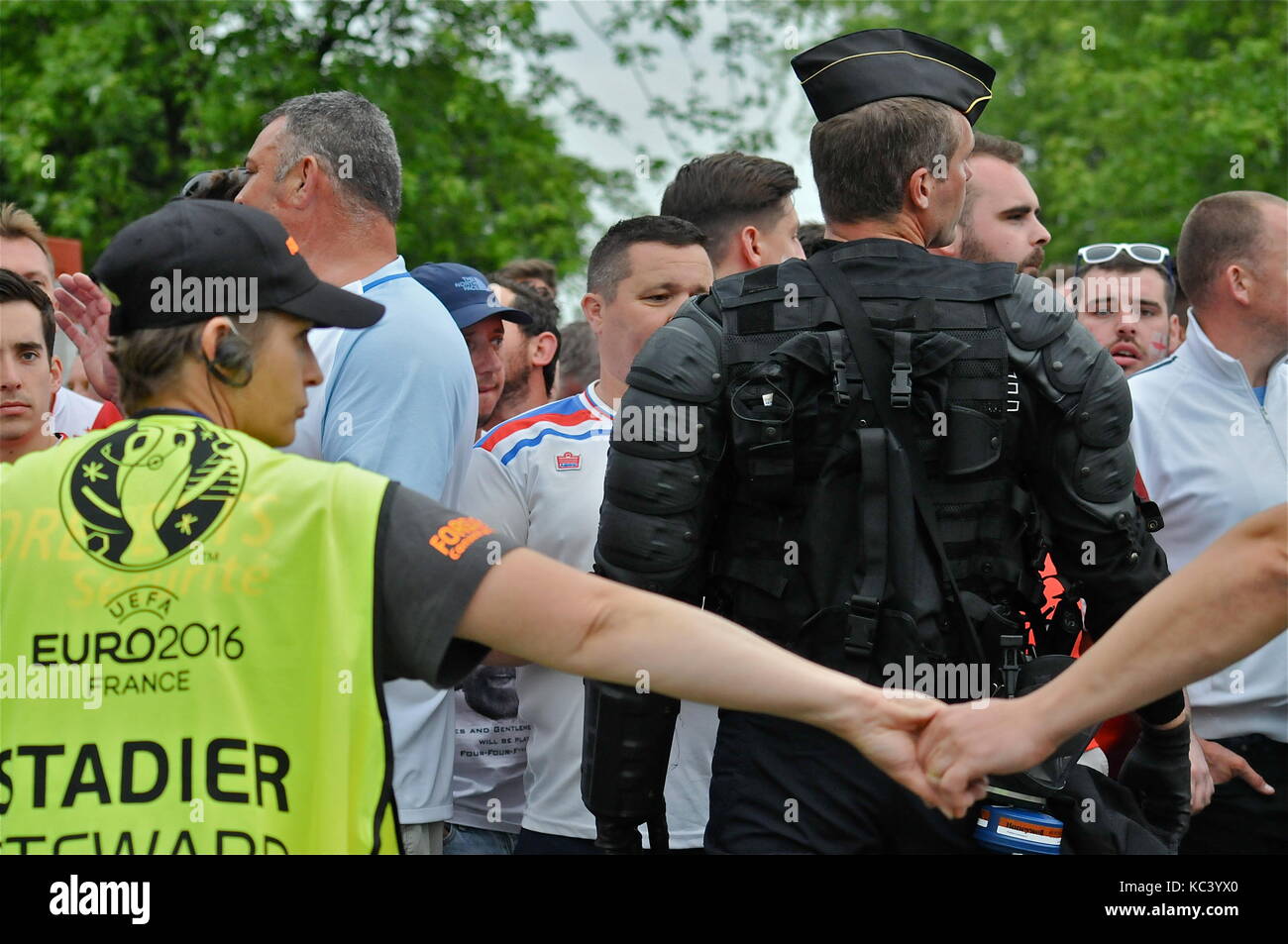EURO 2016: English supporters face riot police at Geoffry Guichard ...