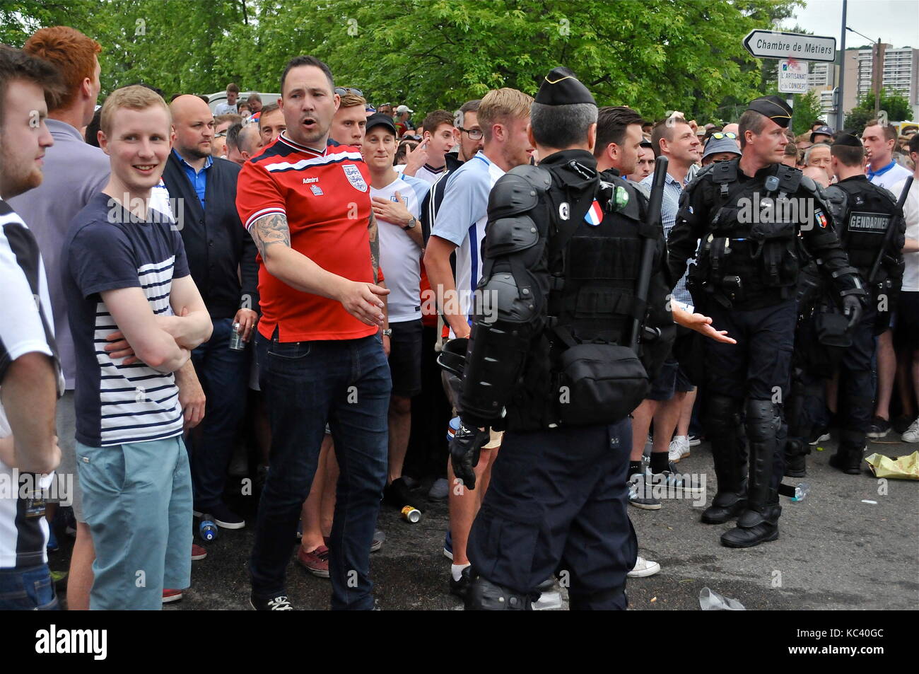 EURO 2016: English supporters face riot police at Geoffry Guichard ...