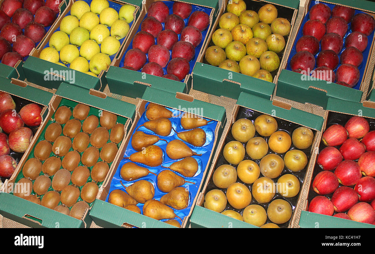 some different fruit in the boxes Stock Photo - Alamy