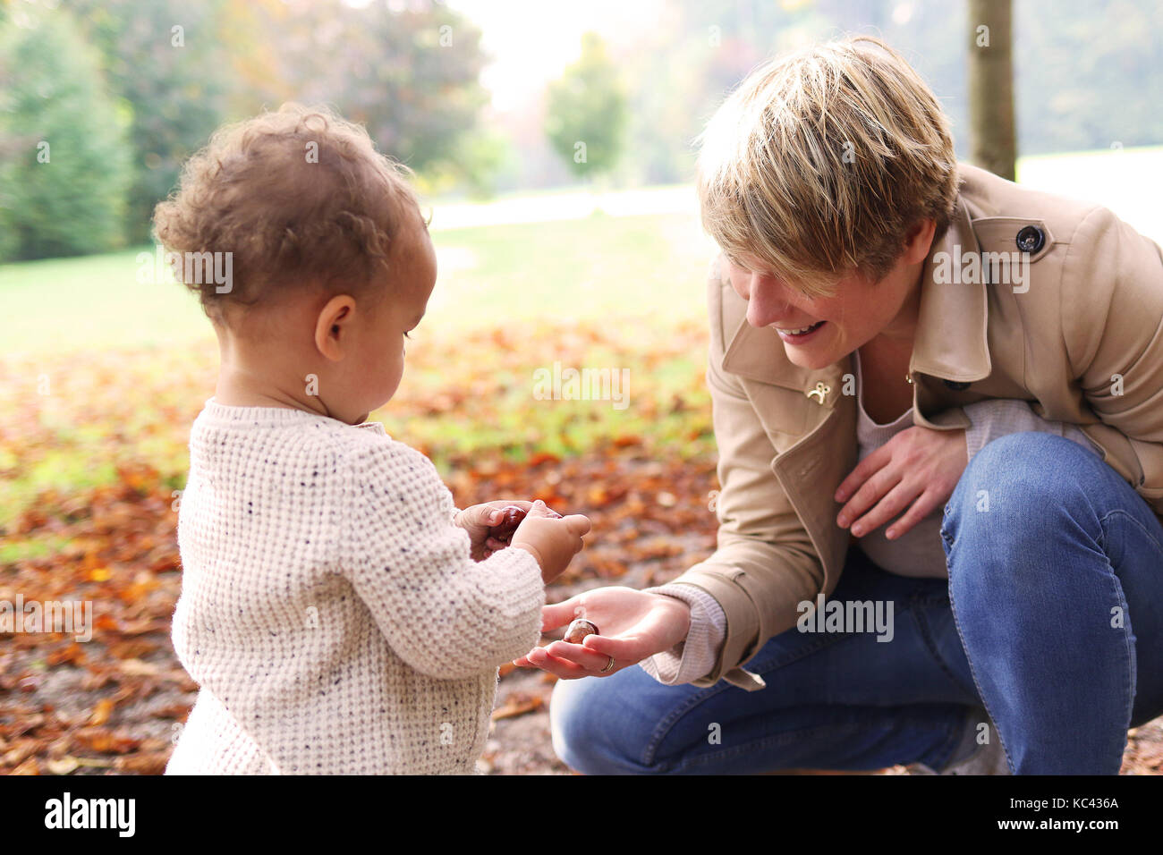 Family playing outside in fall Stock Photo - Alamy