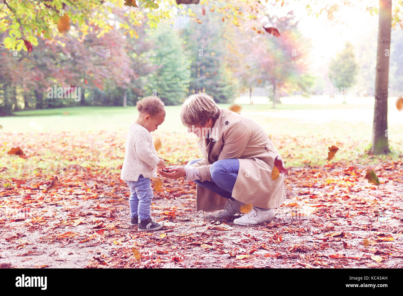 Family playing outside in fall Stock Photo - Alamy
