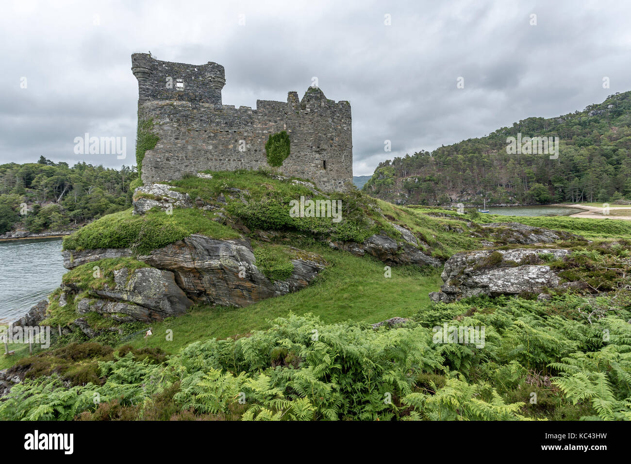 Castle Tioram in the Highlands of Scotland sits in Loch Moidart ...